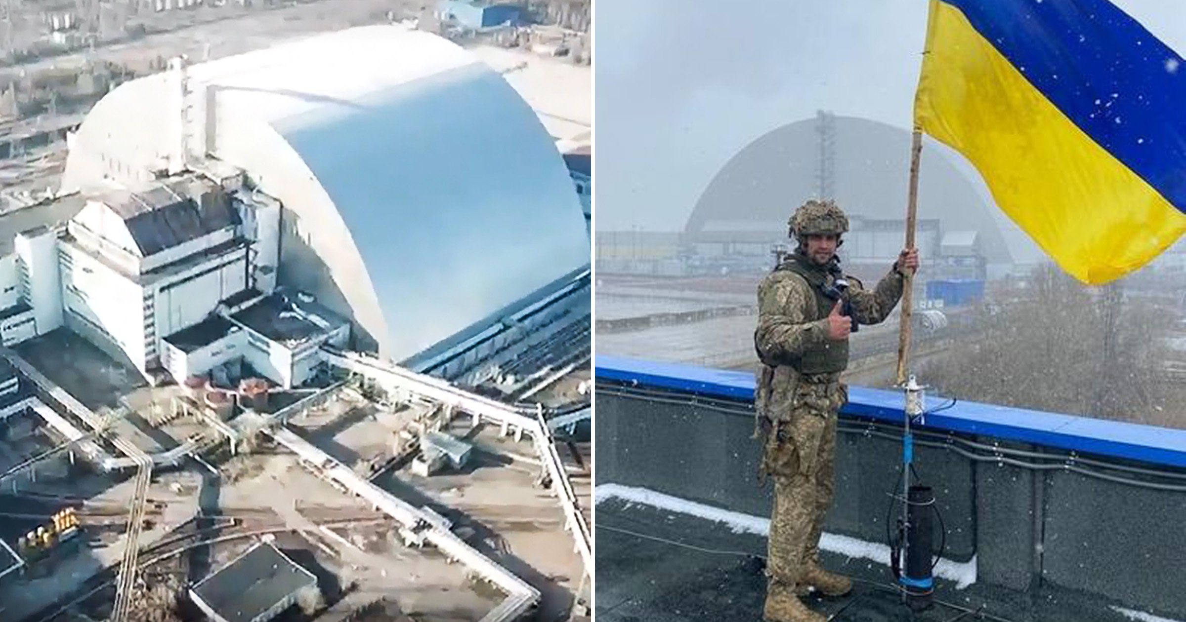 Ukrainian soldier waves flag after recapturing Chernobyl nuclear plant ...