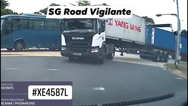 jurong pier way scania prime mover lucky did not flip sideway | Nestia