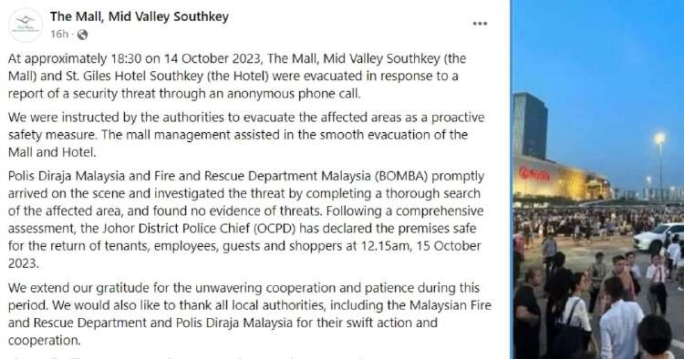 The Whole of Mid Valley Southkey Mall In JB Evacuated After Receiving Mysterious Threat Call ...