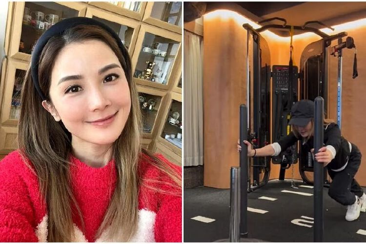 HK singer Charlene Choi forces herself to do sled pushes in the gym to keep fit | Nestia