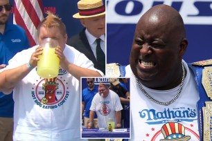 Disgusting moment Nathan’s lemonade-chugging contestant projectile ...
