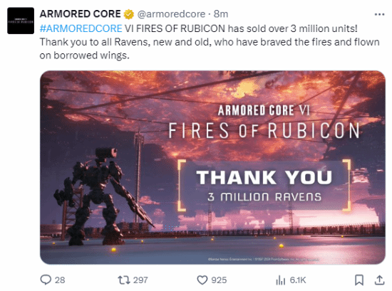 《装甲核心6》销量突破300万份！新作立项指日可待？ | Nestia