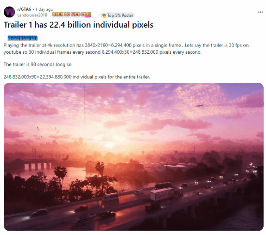 等的太久！玩家算出《GTA6》预告有224亿个像素点 | Nestia