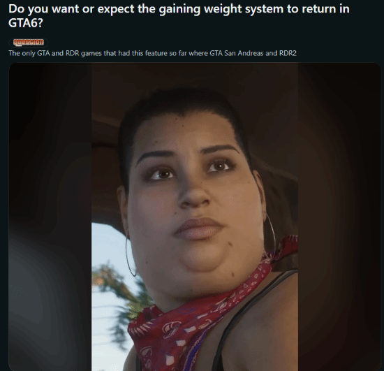 增重机制能否回归《GTA6》？玩家热议角色体型变化 | Nestia