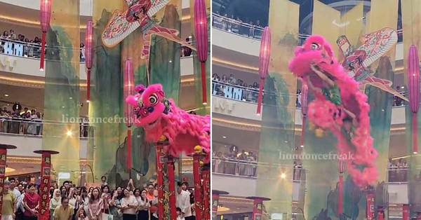 Impressive Lion Dancers In Malaysia Leap Over 3.2m Gap After Pillars ...