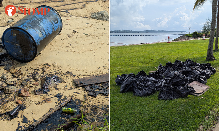 Clean-up operations at Pasir Ris and Changi beaches after oil spill ...