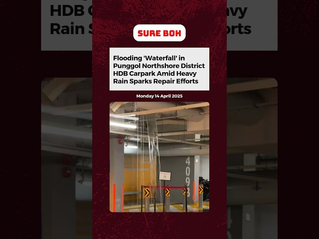 Flooding 'Waterfall' in Punggol Northshore District HDB Carpark Amid ...