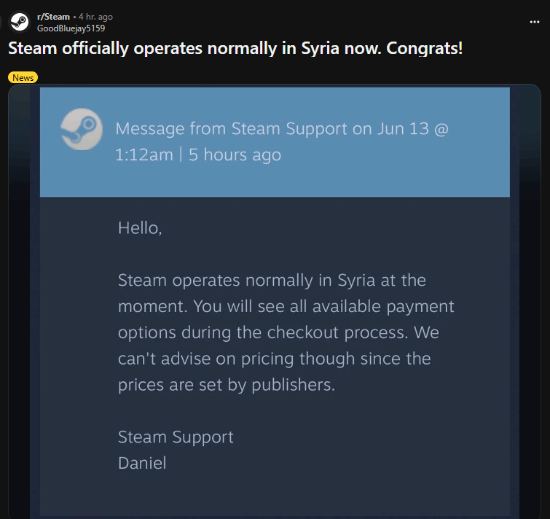 Steam在叙利亚正式解禁！重新开放地区商店运营 | Nestia