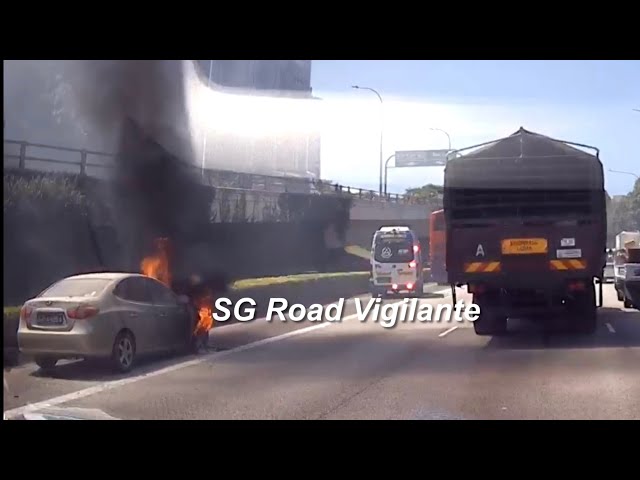 pie hyundai avante engine bay on fire along road shoulder of the ...